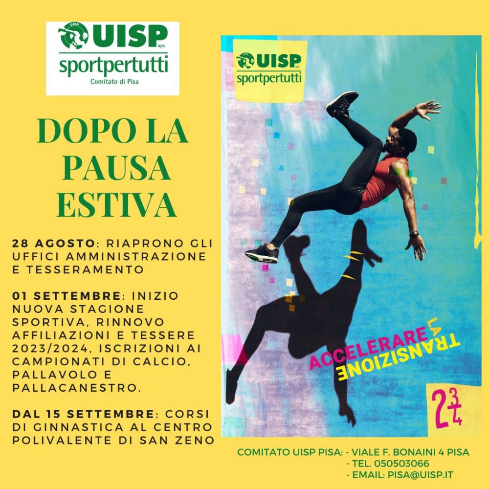 UISP - Pisa - Uisp Pisa: riapertura uffici e novità per la stagione 2023/2024